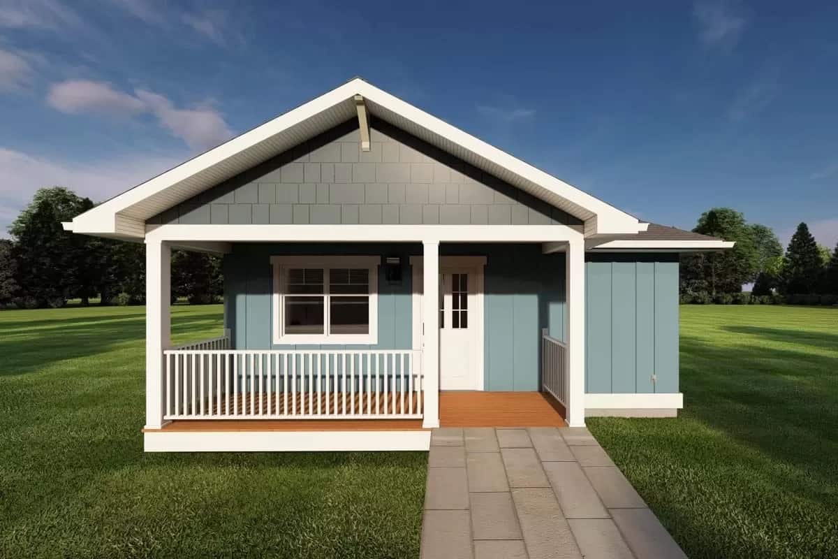 Single-Story Cottage Style 1-Bedroom Home with Front and Rear Porches ...