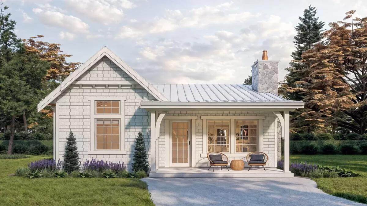 Shingled 2-Bedroom Country Cottage with Covered Front and Back Porches ...