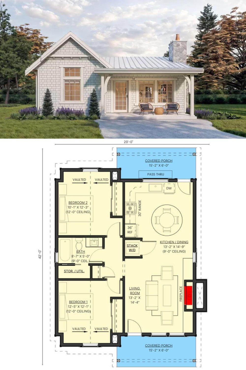 Shingled 2-Bedroom Country Cottage with Covered Front and Back Porches ...