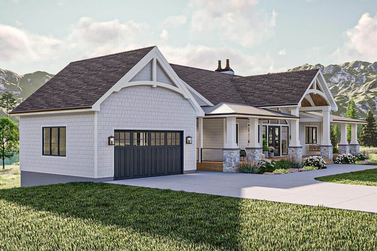 Country Style 2-Bedroom Single-Story Lake House for a Wide Lot with ...