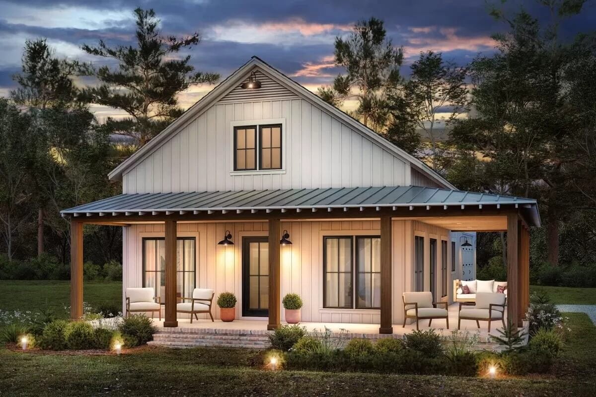 Barndominium-Style 2-Bedroom Farmhouse with Wraparound Porch and Double ...